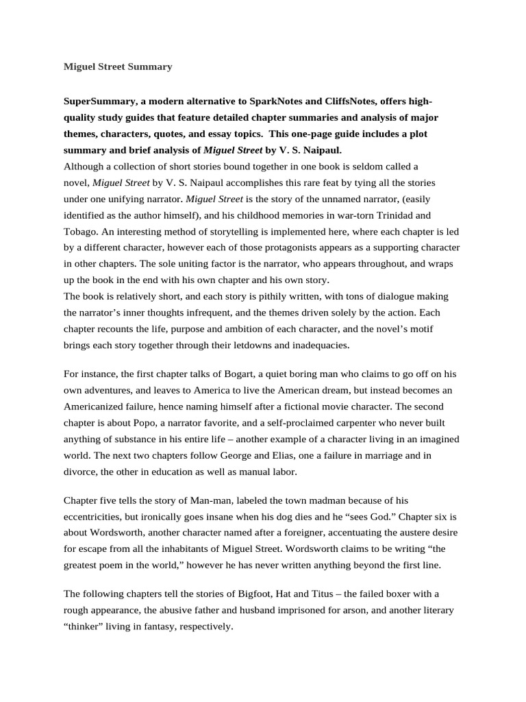 Miguel Street Summary | PDF | Masculinity | Narration