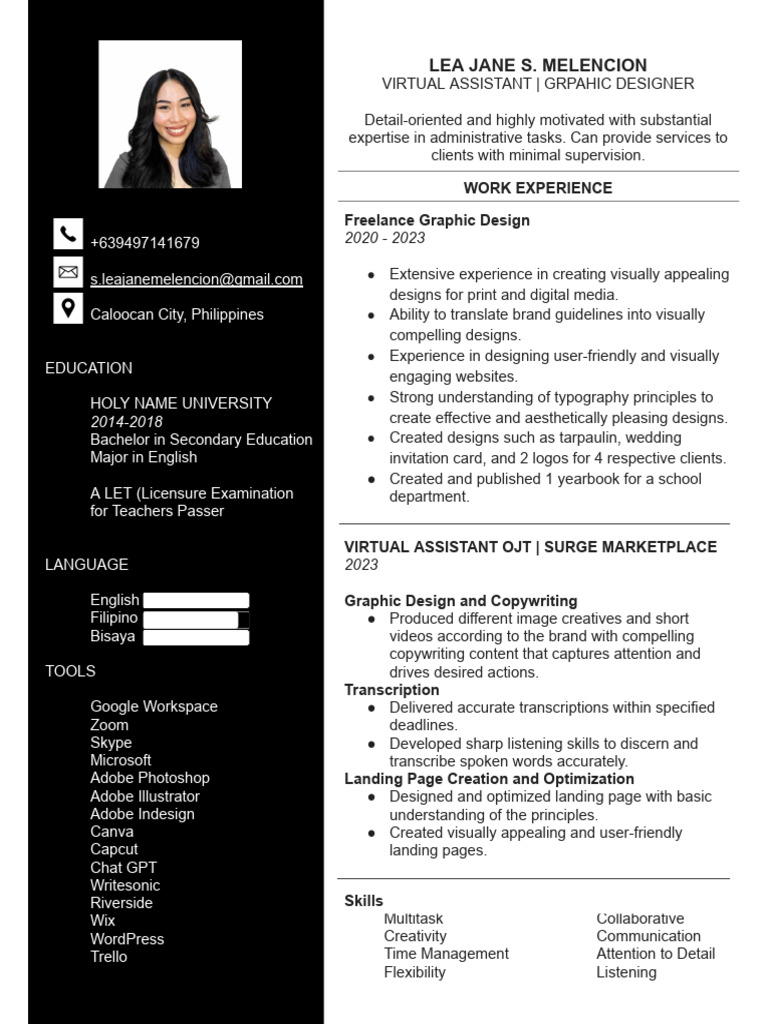 Sample Resume For Virtual Assistant Jobs | PDF | Graphic Design | Human ...