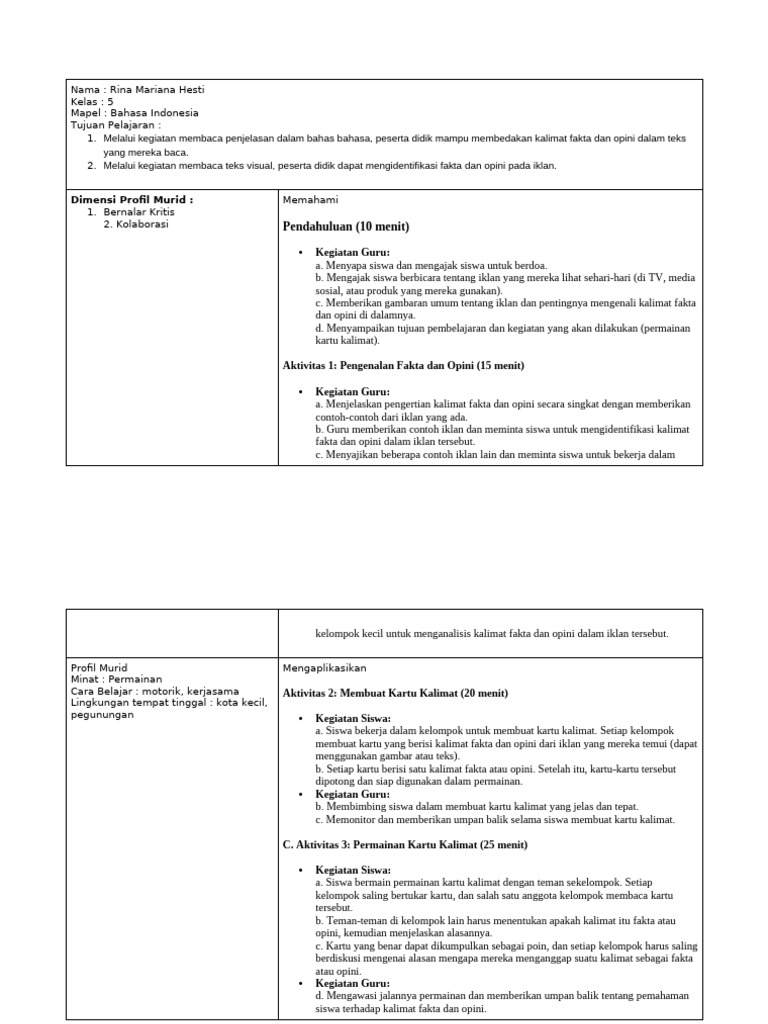 Contoh RPP Pembelajaran Mendalam | PDF
