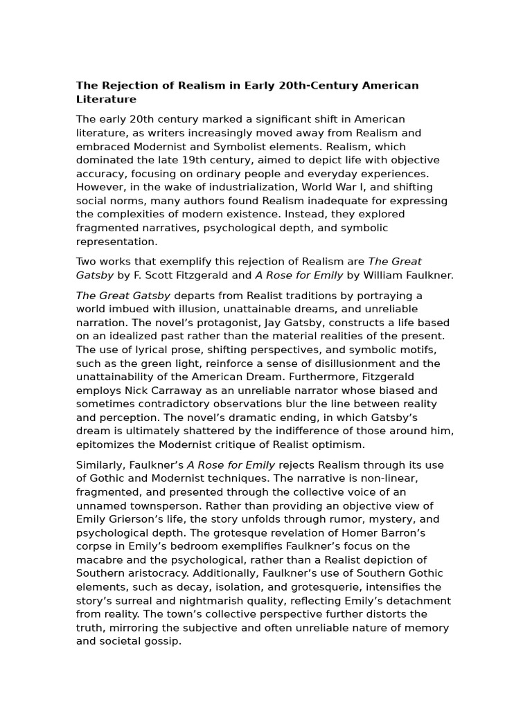 Rejection of Realism in 20th-Century Literature | PDF | Realism (Arts ...