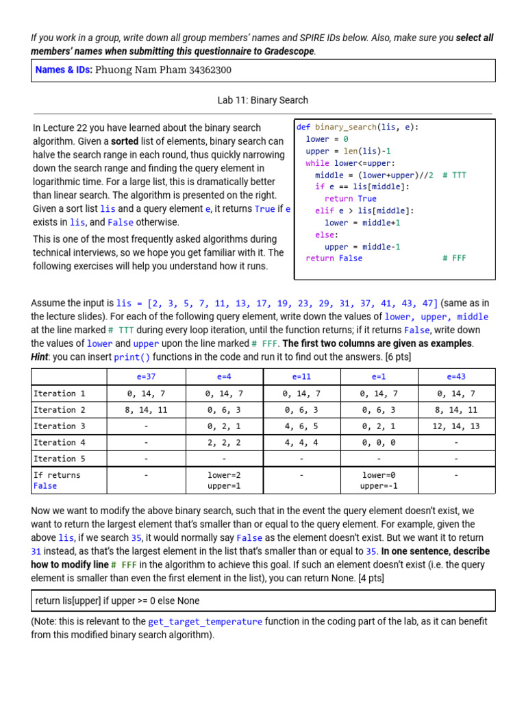 Lab11 - Binary Search (Questionnaire) | PDF | Theoretical Computer Science | Computer Programming