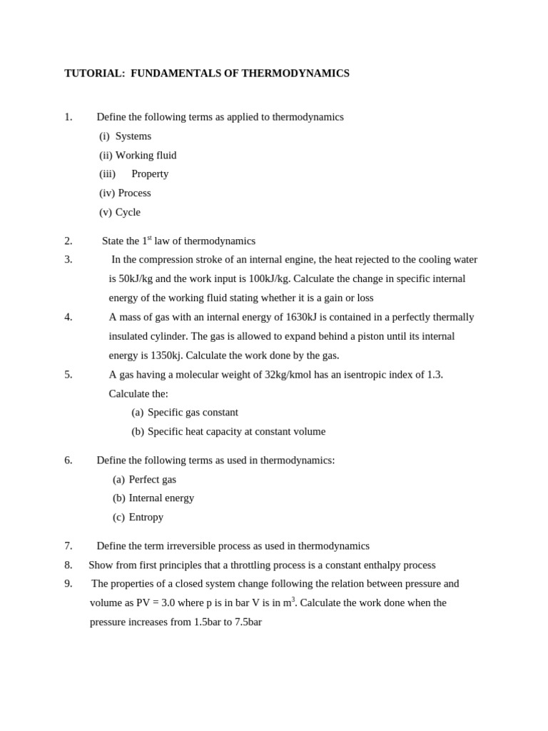 Tutorial Questions Thermo | PDF | Turbine | Gases