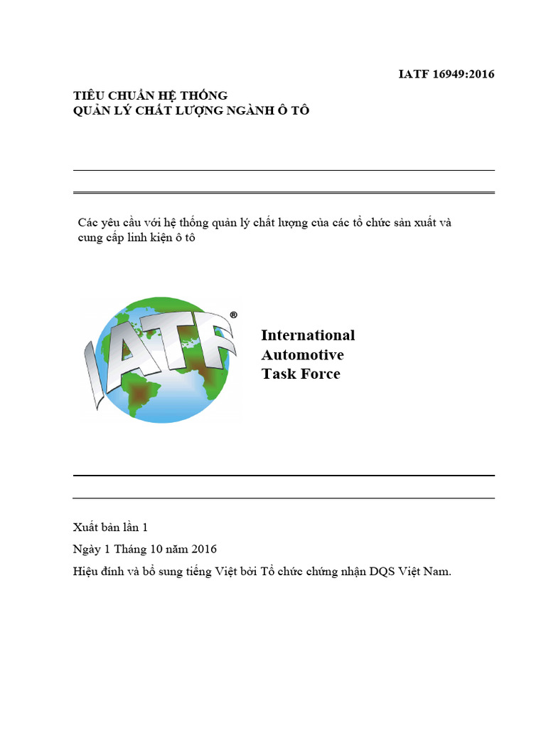 IATF 16949 - 2016 - Standard - VN - DQS2019 | PDF