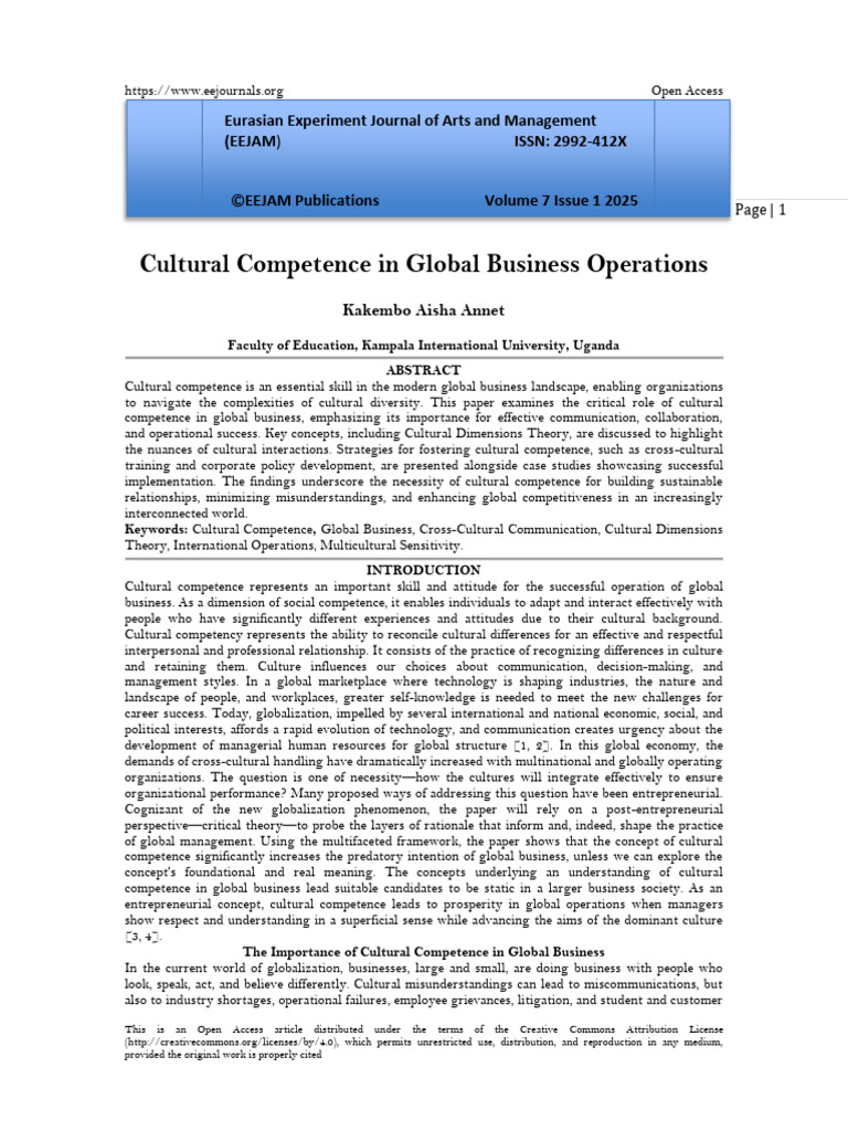 Cultural Competence in Global Business Operations (www.kiu.ac.ug) | PDF ...