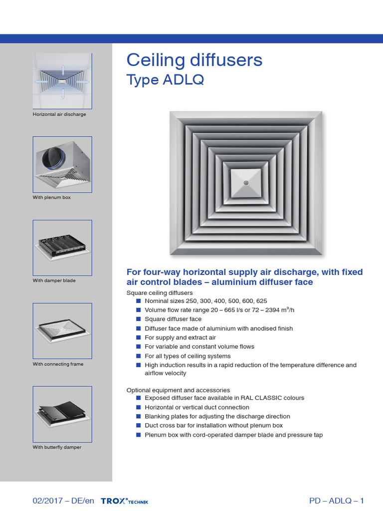 ADLQ Ceiling Diffuser Specifications | PDF