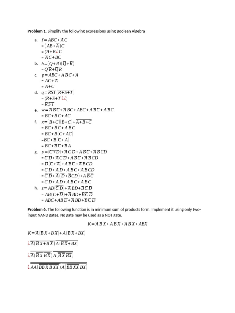 Boolean Algebra Simplification and NAND Implementation | PDF
