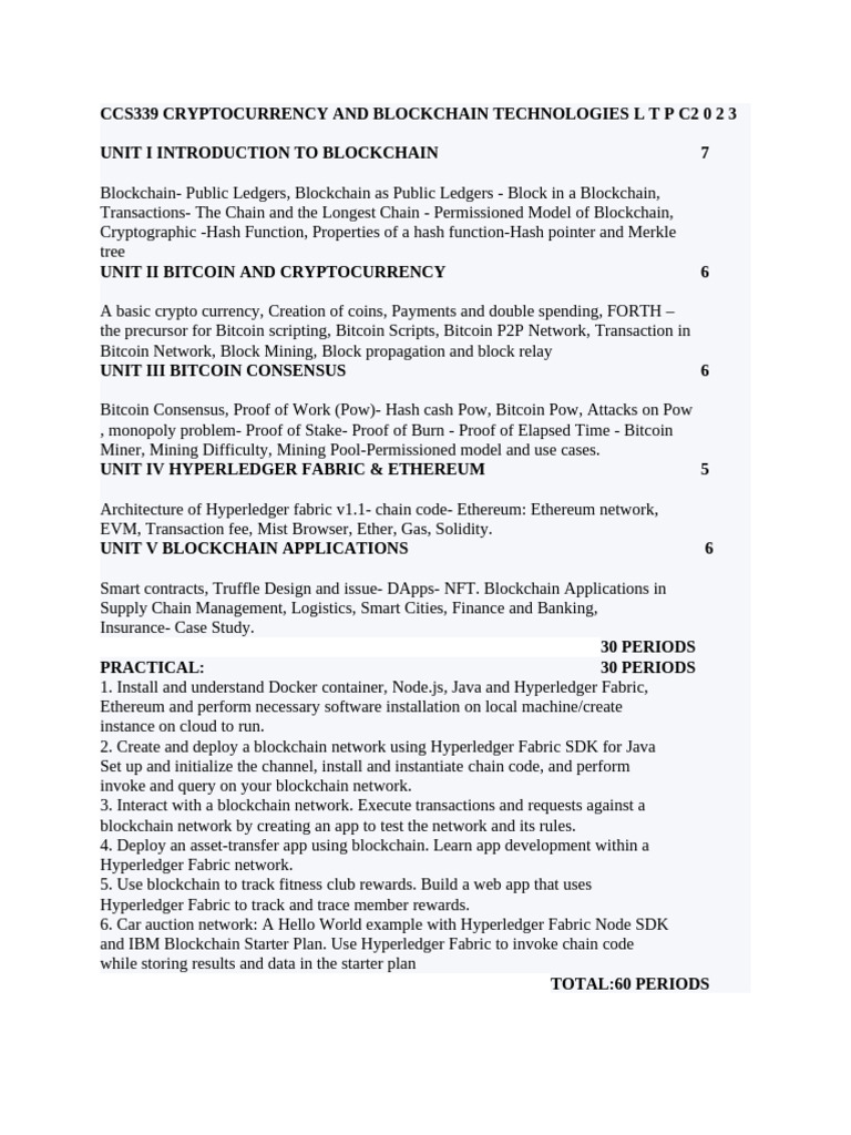 6 CCS339 Crypto syllabus | PDF | Bitcoin | Cryptocurrency