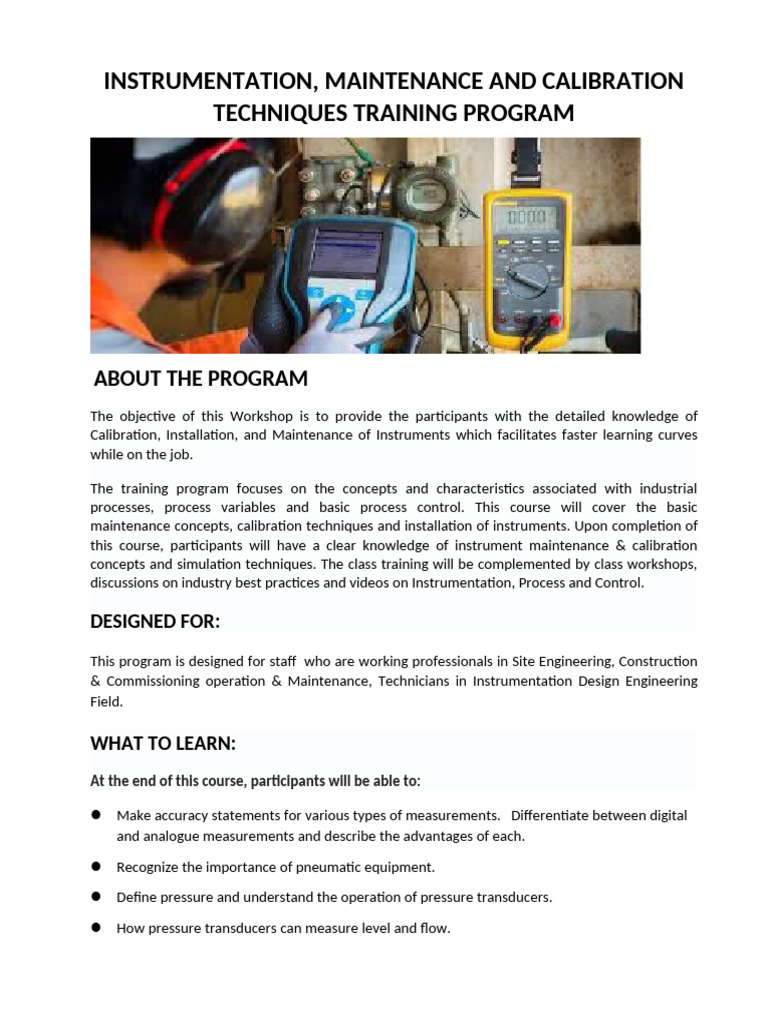 Instrumentation Training for Engineers | PDF | Instrumentation | Calibration