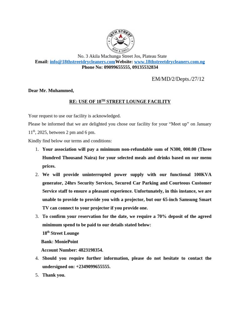 USE OF 18TH STREET FACILITY LETTER | PDF