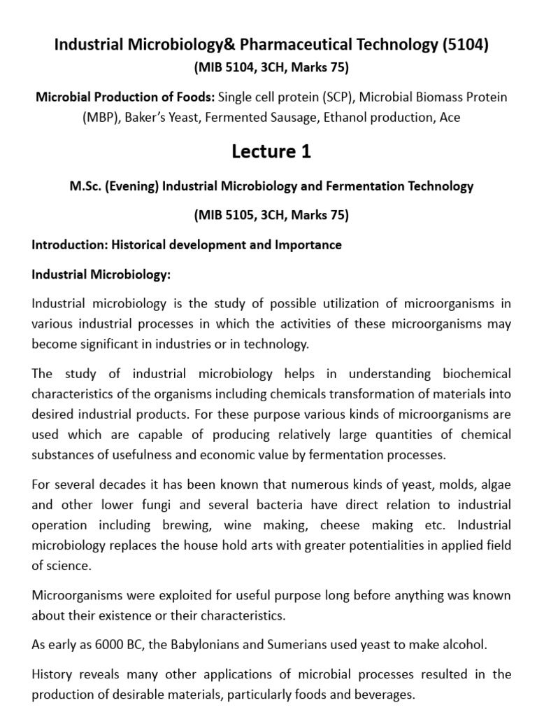 Lecture-1-& 2-Ind - Micro-Sausage-EtOH, Amino Acid-Mining - MSC-5105 ...