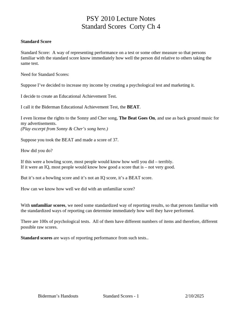 p2010_lecture06_standardscores | PDF | Psychology | Behavioural Sciences