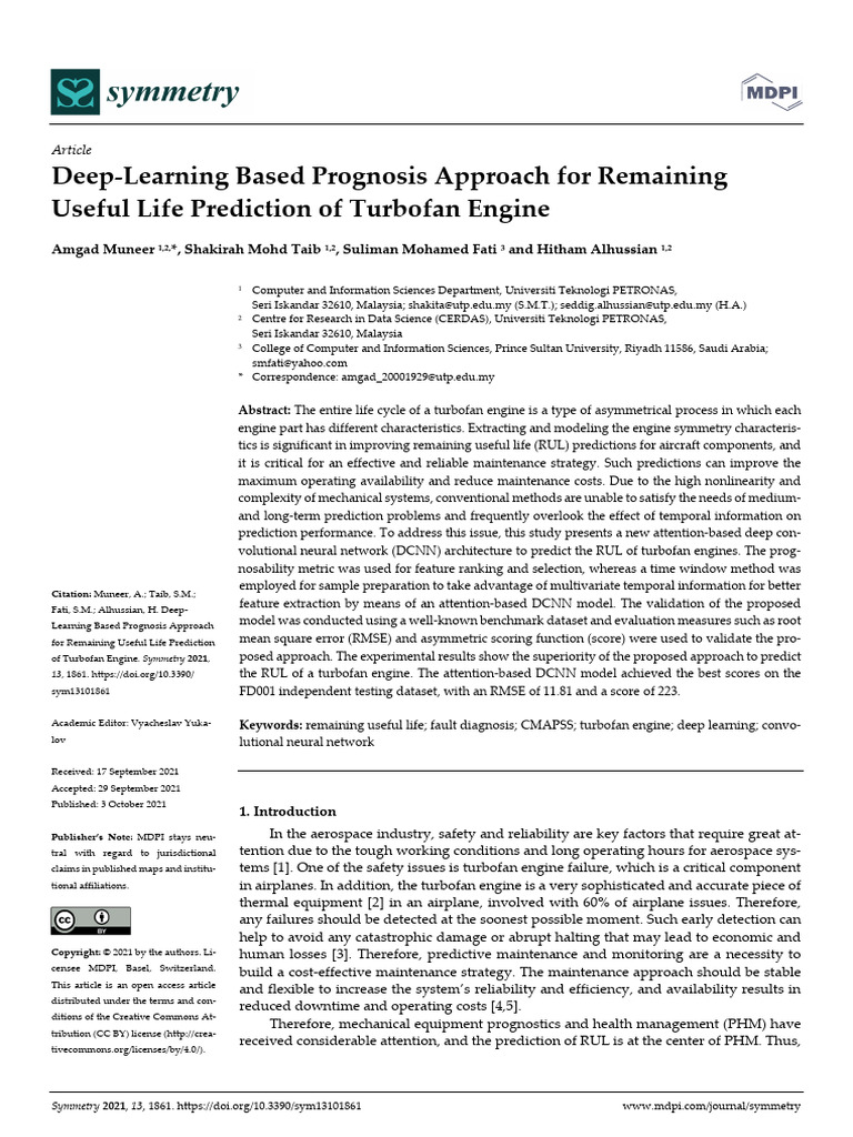 Deep Learning Based Prognosis Approach For Remaining Useful Life Prediction of Turbofan Engine ...
