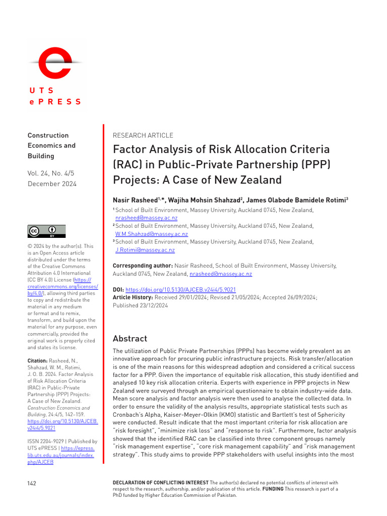 Factor Analysis of Risk Allocation Criteria RAC in PublicPrivate ...