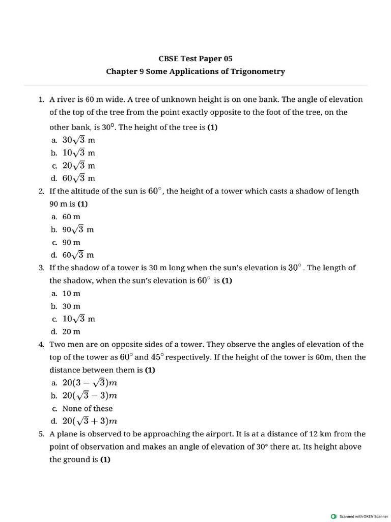 Application of Trigonometry WS | PDF