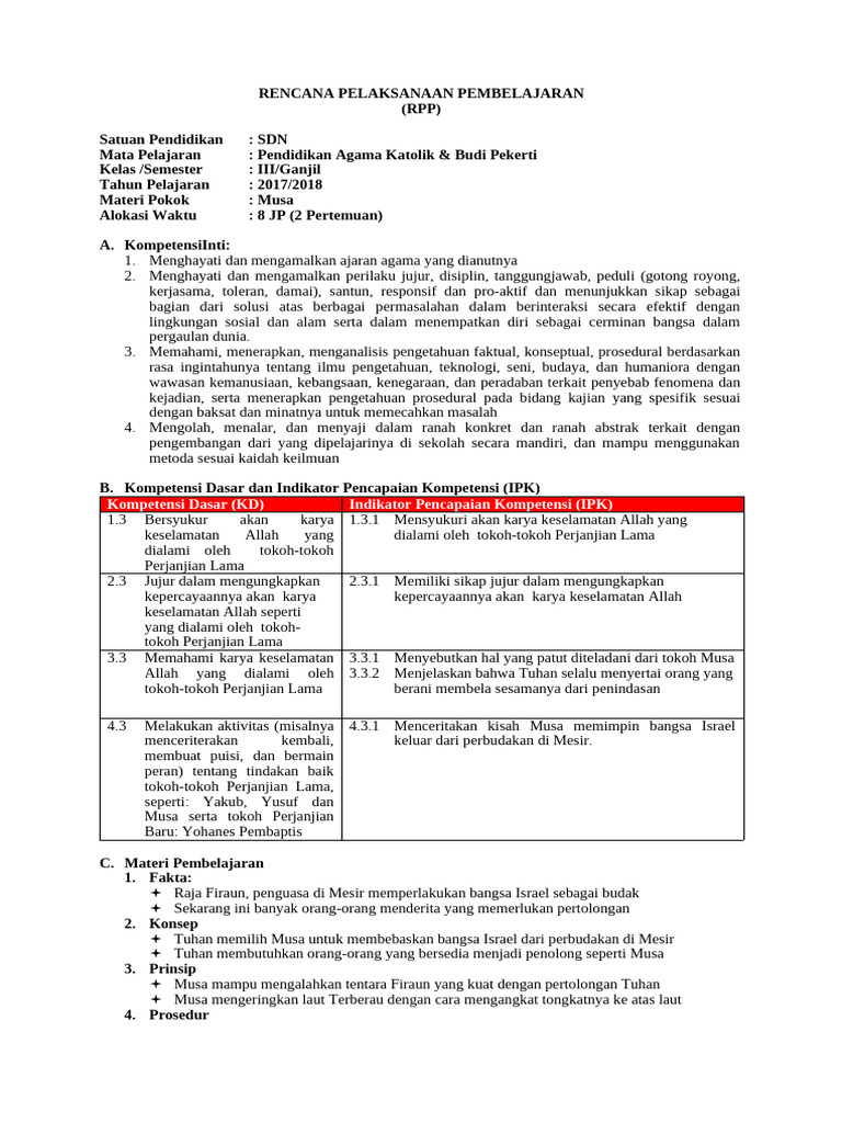 RPP 5 Kisah Musa | PDF