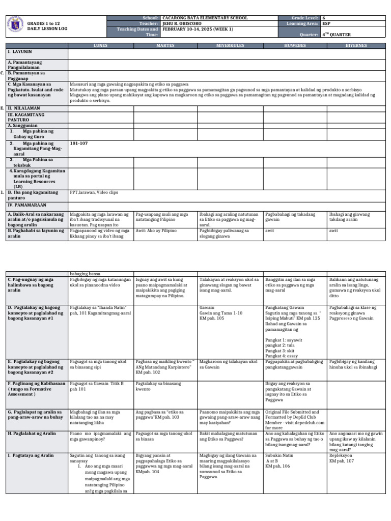 DLL - Esp 6 - Q4 - W1 | PDF