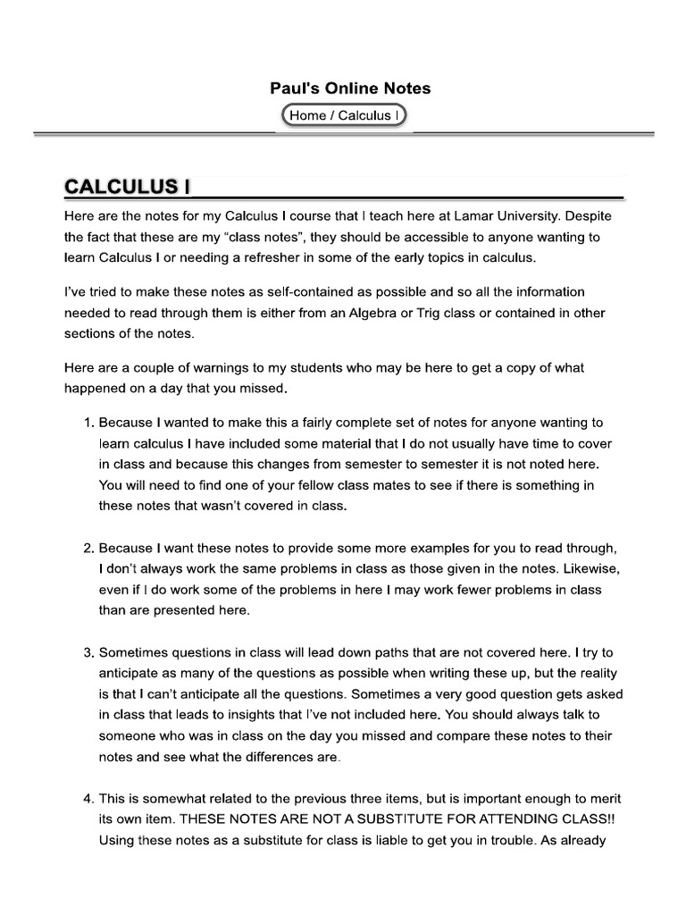 Calculus1 Notes | PDF