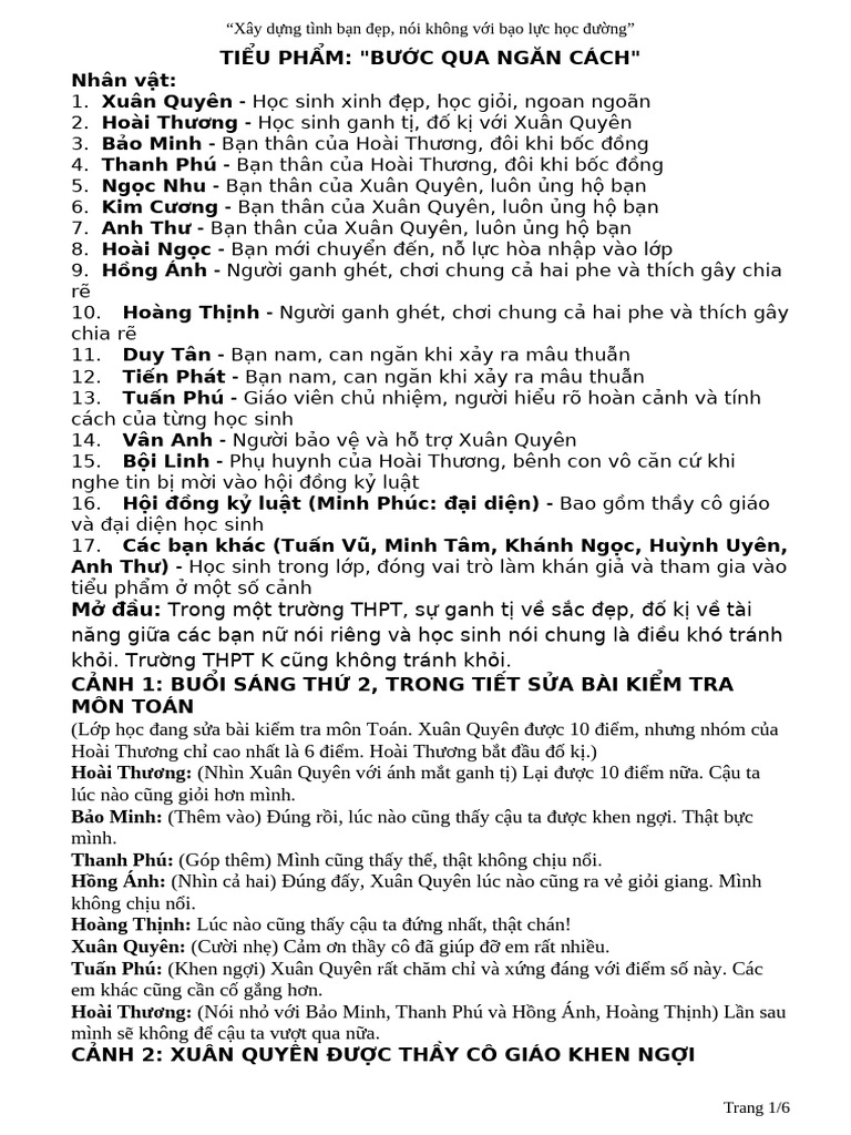 CT.KB KỊCH BẢN Tiểu phẩm XD TÌNH BẠN ĐẸP, NÓI KHÔNG VỚI BLHD | PDF