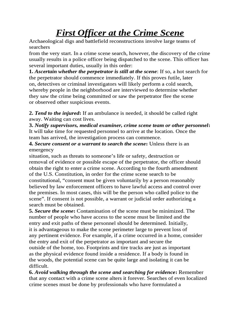First Officer at The Crime Scene | PDF | Crime Scene | Search Warrant