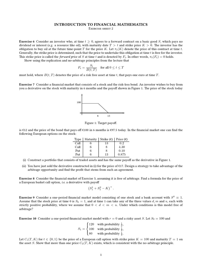 Financial Mathematics Exercises on Derivatives | PDF | Option (Finance ...