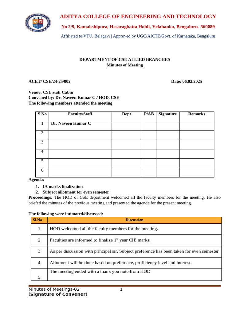 CSE Department Meeting Minutes - Feb 2025 | PDF