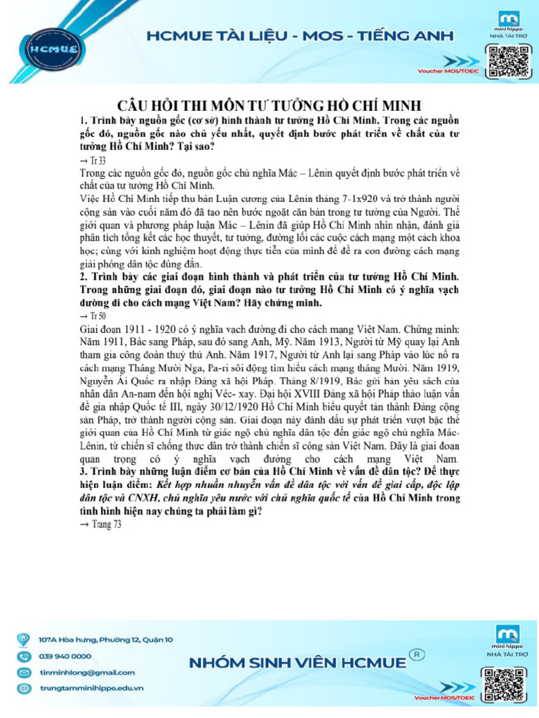 Cau Hoi Tu Luan TTHCM 2024-1-1600 PDF - Gdrive.vip | PDF