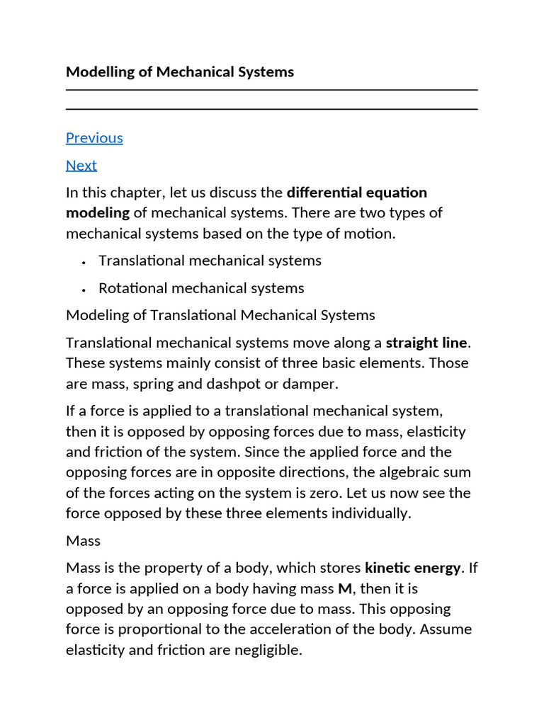 Modelling of Mechanical Systems | PDF | Torque | Force