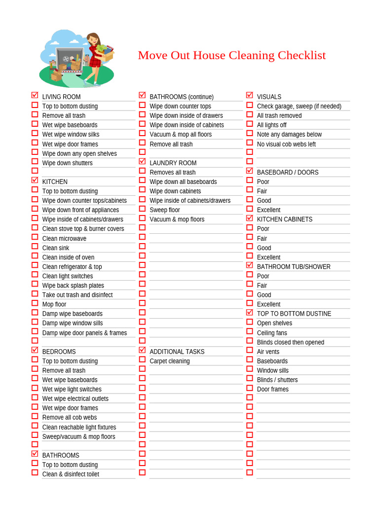 Move Out House Cleaning Checklist TemplateLab | PDF | Bathroom | Vacuum ...