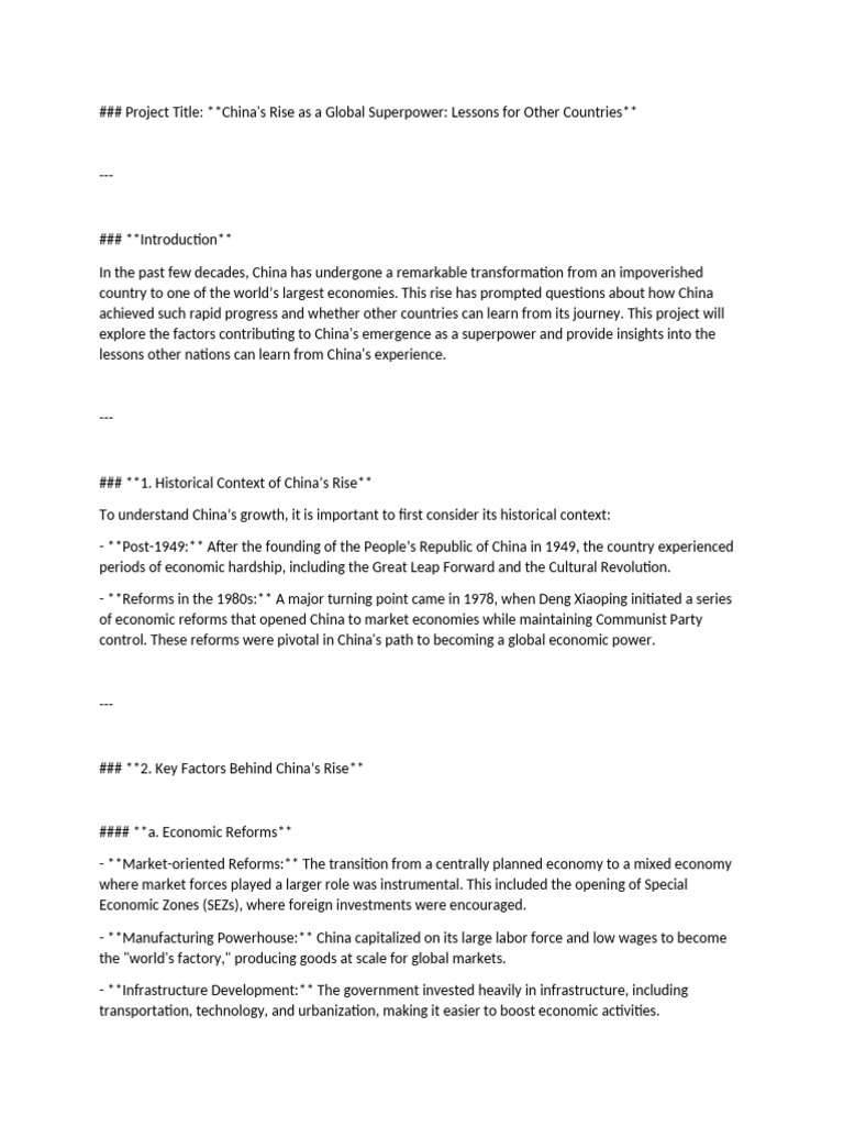 China's Superpower Rise: Key Lessons | PDF | Chinese Economic Reform ...