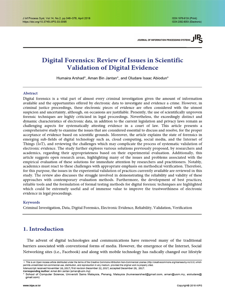 Digital Forensics - Review of Issues in Scientific Validation of Digital Evidence | PDF ...