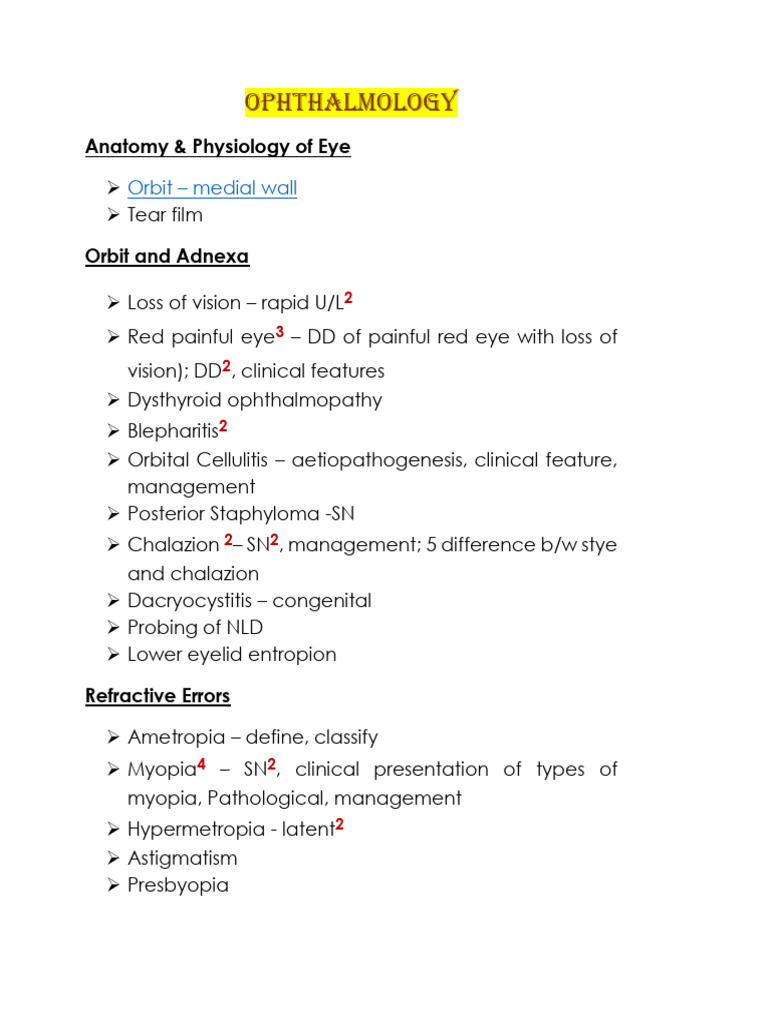 OPHTHALMOLOGY Important | PDF | Glaucoma | Cataract