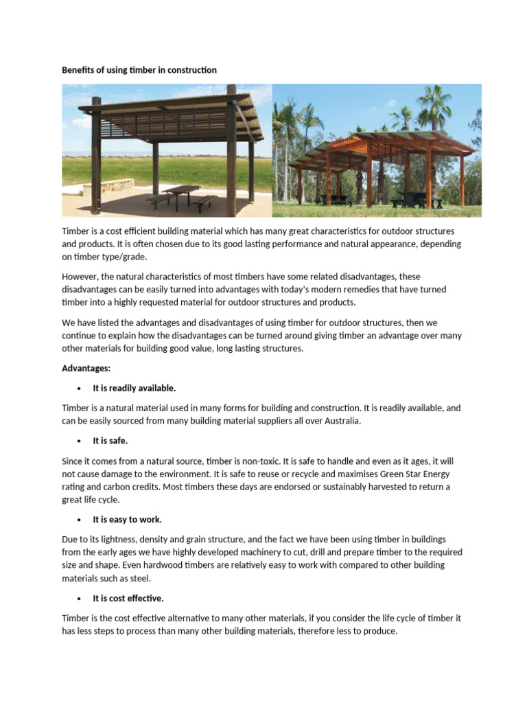 Benefits of Using Timber in Construction | PDF | Wood | Lumber