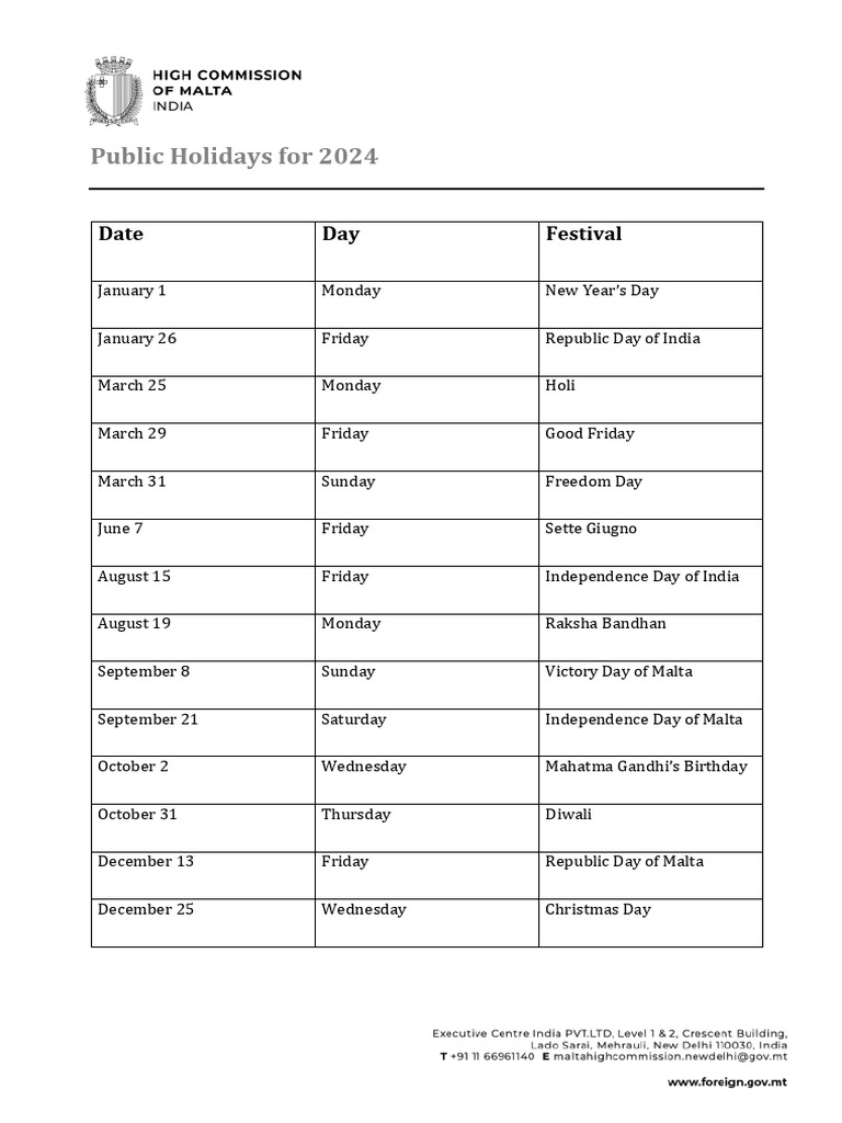 2024 Global Public Holidays List | PDF