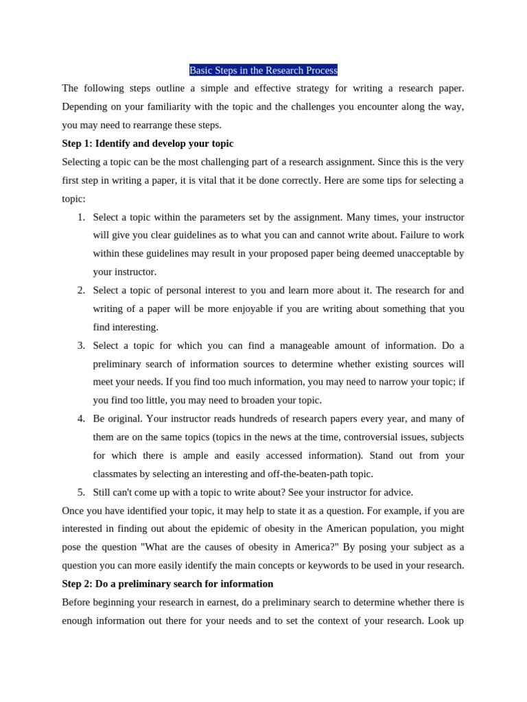 Basic Steps in The Research Process | PDF | Libraries | Proofreading