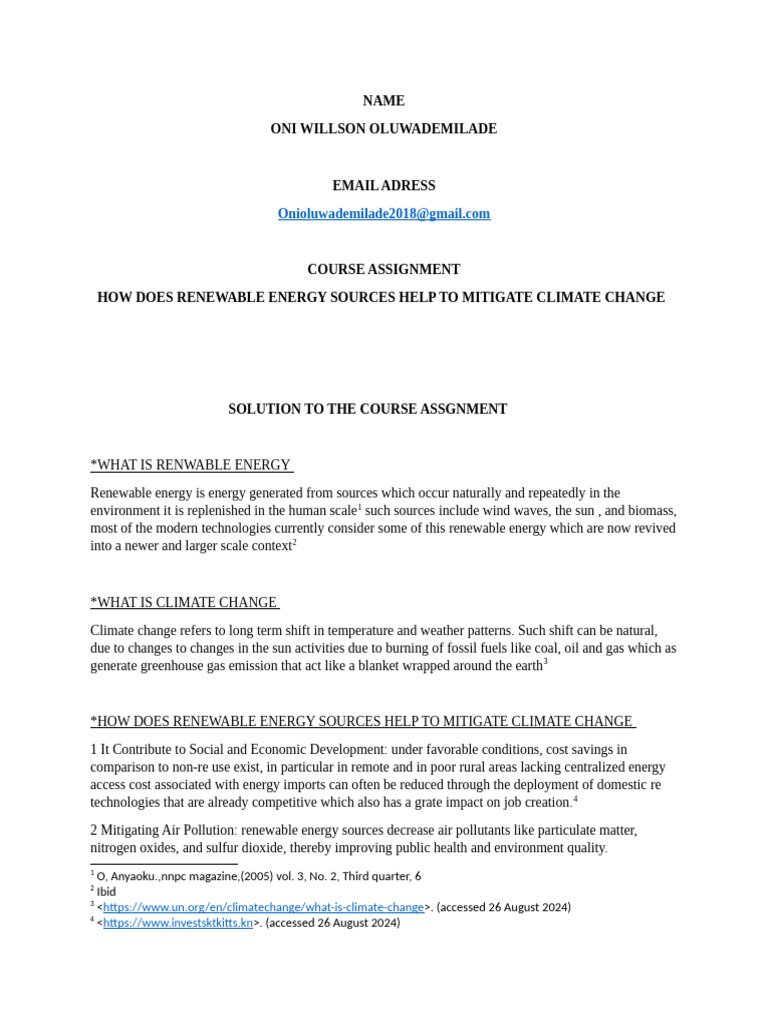 Renewable Energy's Role in Climate Mitigation | PDF | Climate Change ...