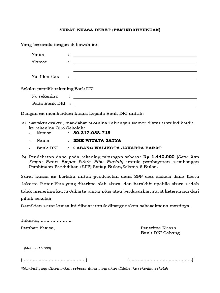 Surat Kuasa Debet | PDF