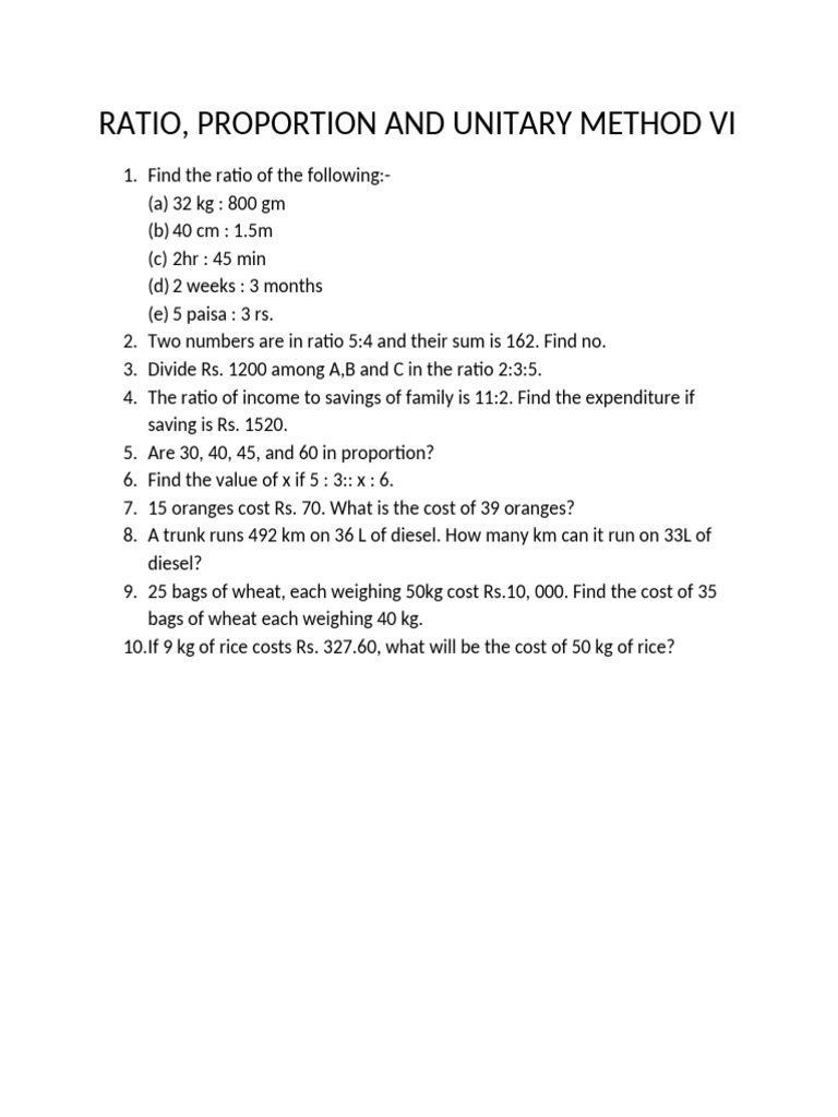 Ratio Proportion and Unitary Method | PDF