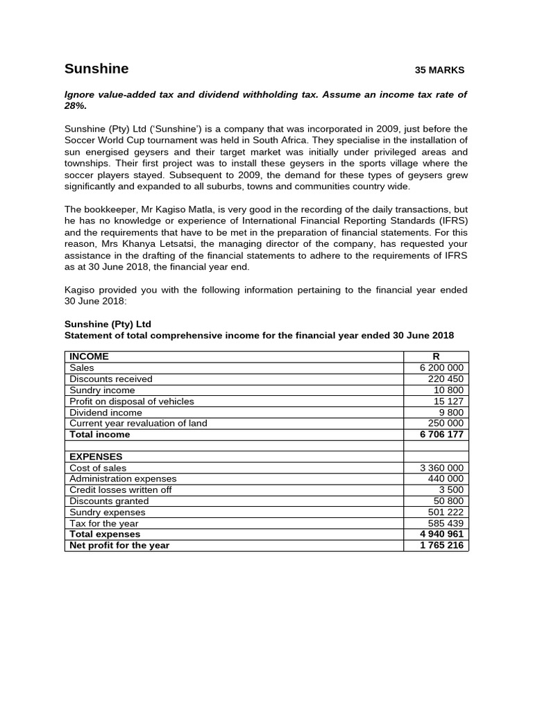 Sunshine | PDF | Equity (Finance) | Depreciation