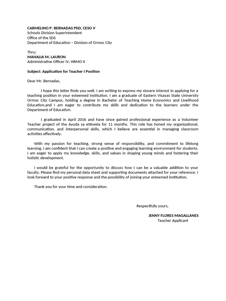 Teacher I Application by Jenny Magallanes | PDF
