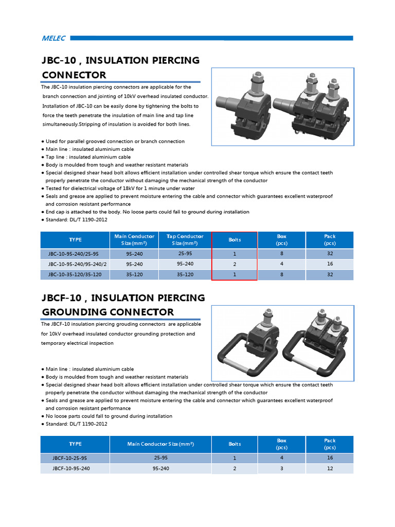 JBC-10 Insulation Piercing Connectors | PDF | Electrical Components ...