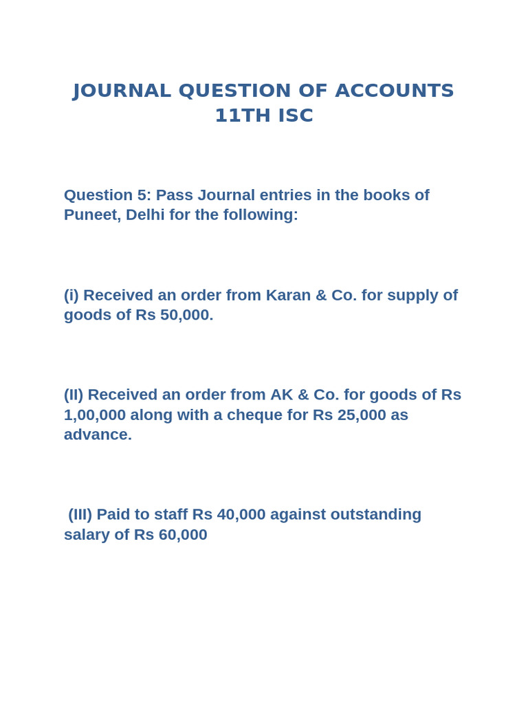 Journal Question of Accounts 11TH Isc | PDF