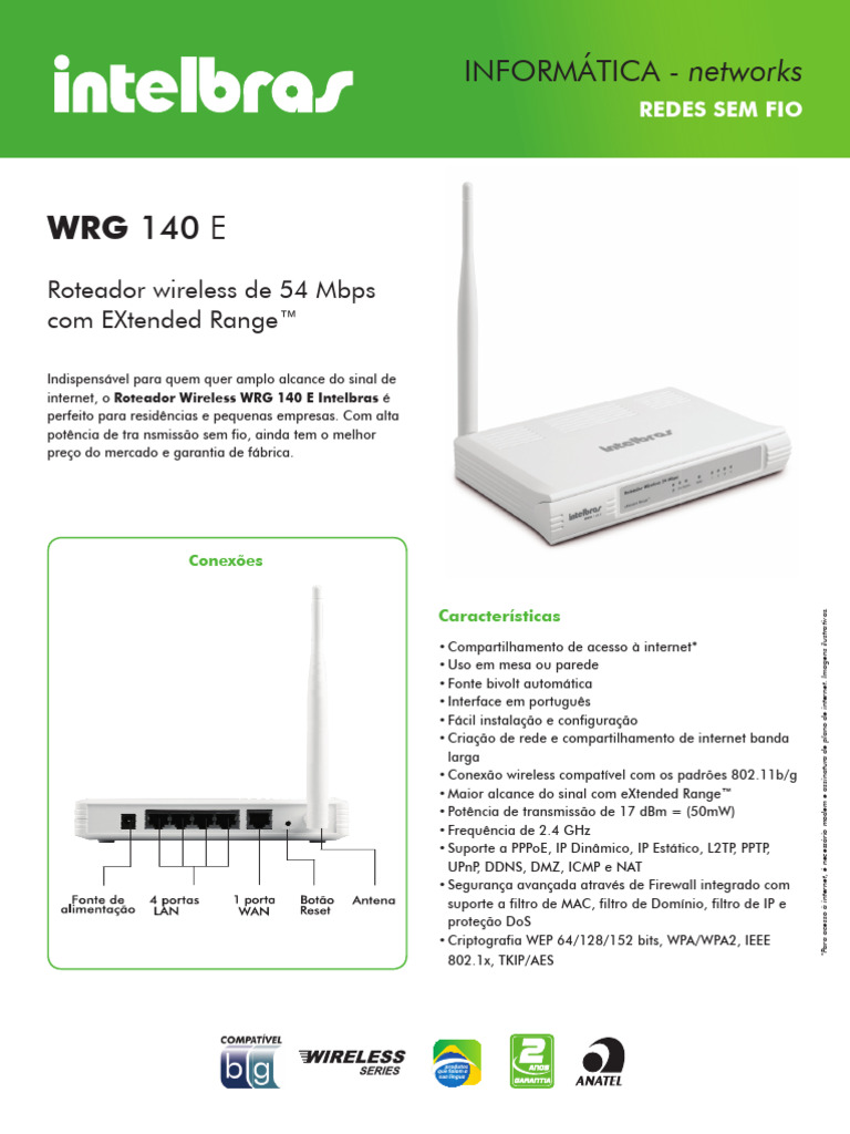 Datasheet WRG 140 e | PDF | Wi-Fi | Redes