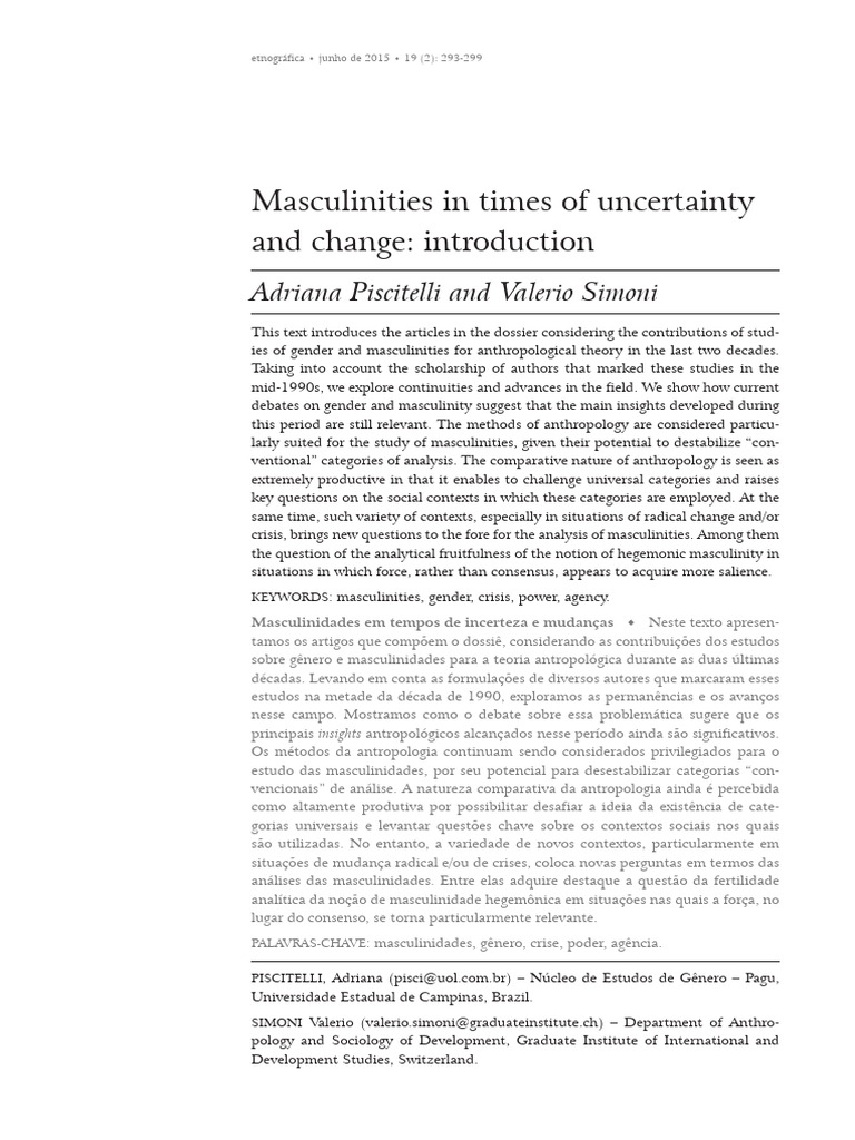 Piscitell I Simoni (2015) - Mascilinities in Times of Uncertainty | PDF ...