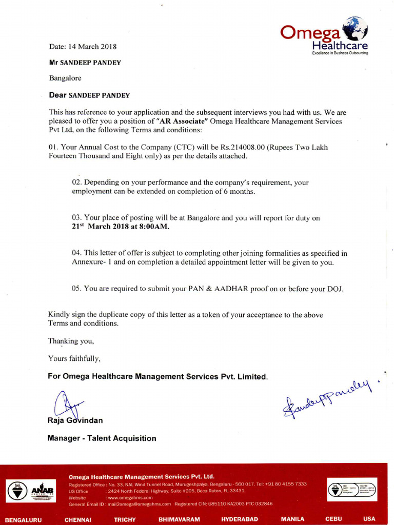 Omega Offer Letter | PDF