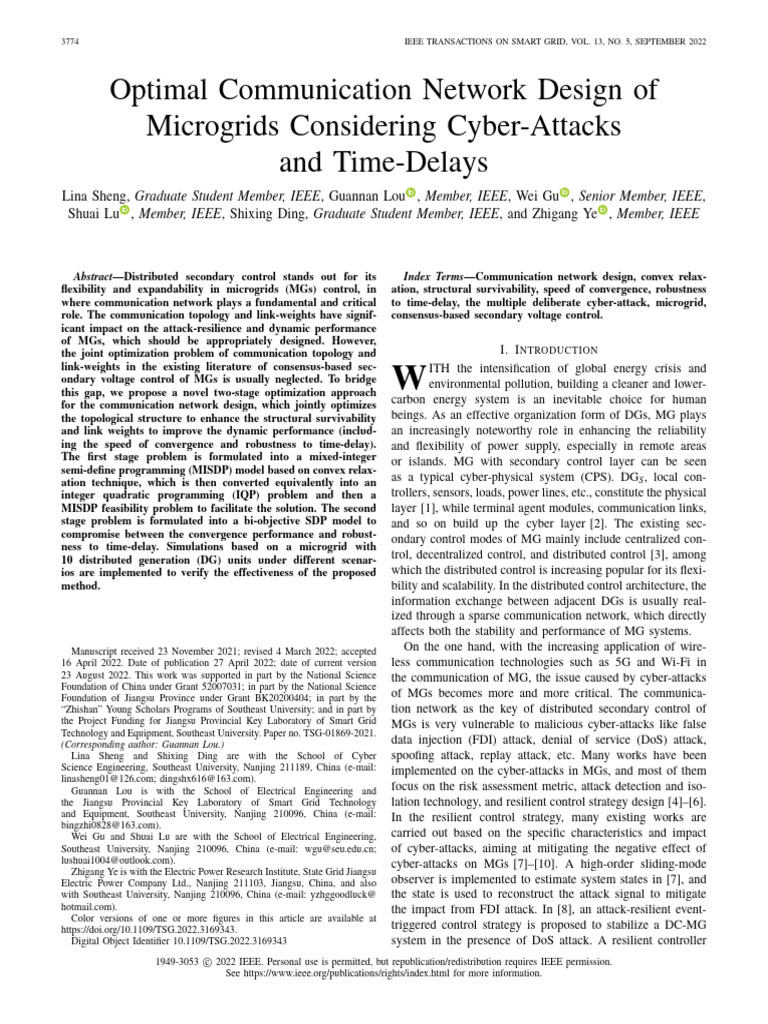 Optimal Communication Network Design of Microgrids Considering Cyber-Attacks and Time-Delays ...