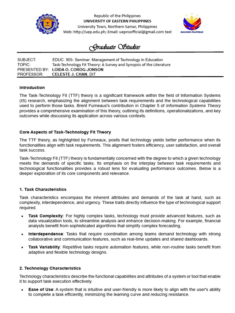 Task - Technology Fit Theory - A Survey and Synopsis of The Literature ...