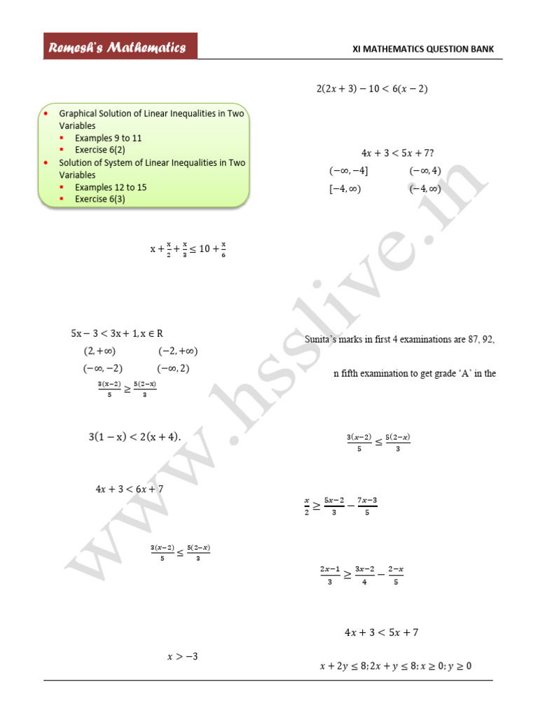 Class XI Math Inequalities Guide | PDF | Arithmetic | Mathematics
