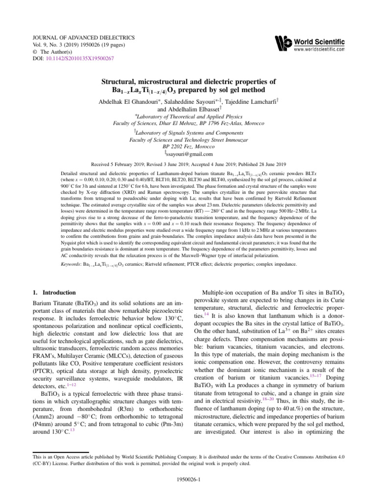 El Ghandouri Et Al 2019 Structural Microstructural and Dielectric Properties of Ba1 Xlaxti (1 X ...