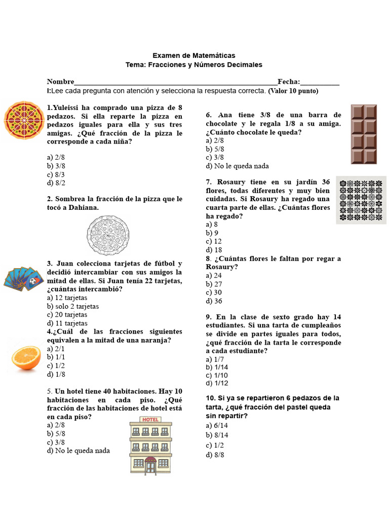 Examen de Fracciones y Decimales | PDF | Aritmética