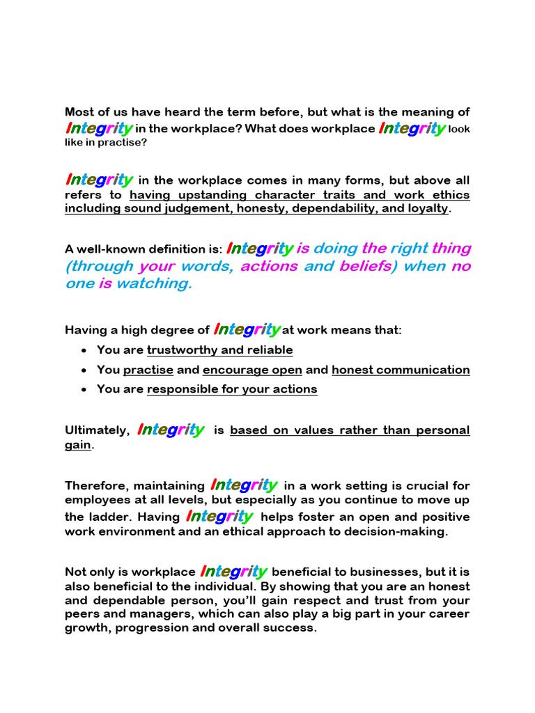 10.integrity in The Workplace | PDF | Integrity | Policy